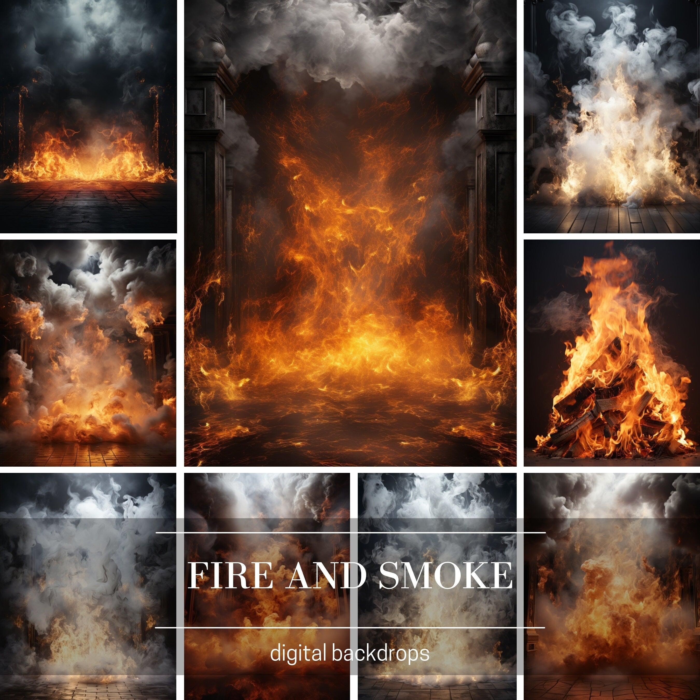 Fire and Smoke Digital Backdrops: Sports Photography Overlays (Digital ...